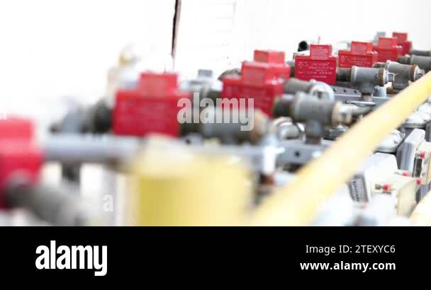 Gas meters outside for an apartment complex in Los Angeles. Red caps ...