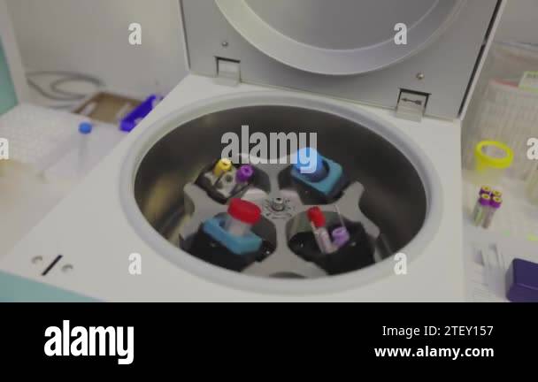 Rotation of medical samples in a laboratory centrifuge. Laboratory ...