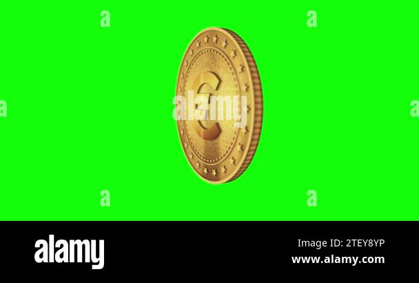 Euro EUR currency in EU isolated gold coin on green screen loopable ...