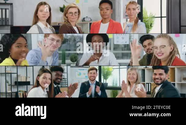 Collage of attractive positive successful multiethnic people of ...