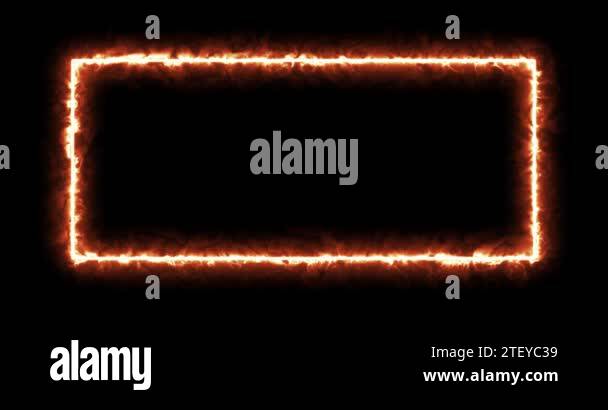 Fiery yellow red rectangle on a black background. Abstract rectangle ...