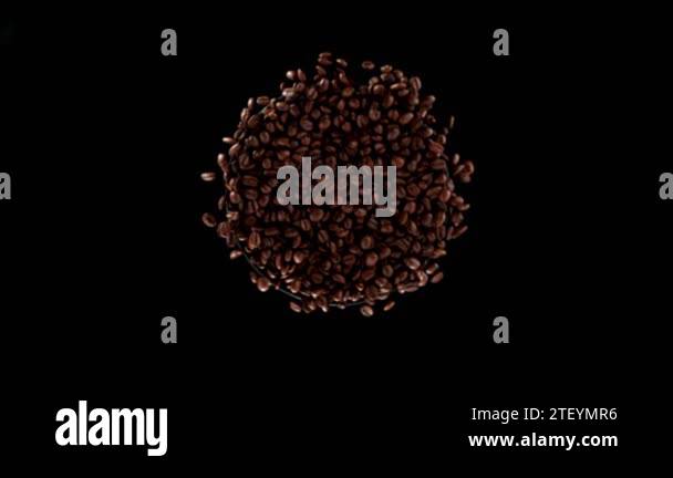 Super slow motion of rotating coffee beans, macro shot. Ultimate composition and motion. Filmed ...