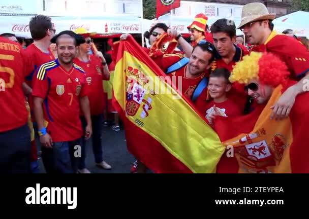 KIEV, UKRAINE - JULY 1: Spanish football fans before final match of ...