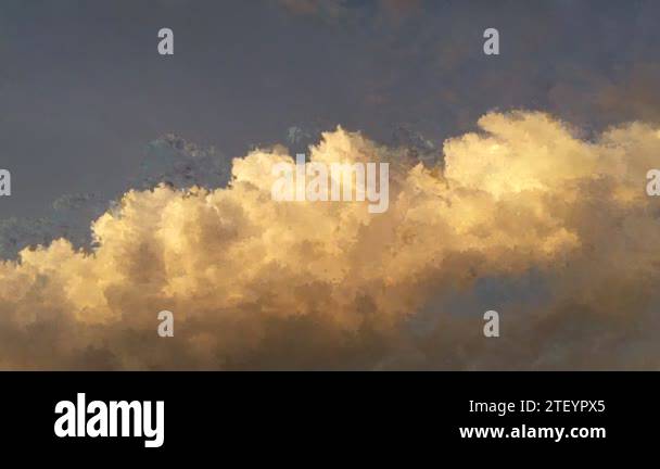 Towering cumulus stage clouds illuminated by the sunset, growing and ...