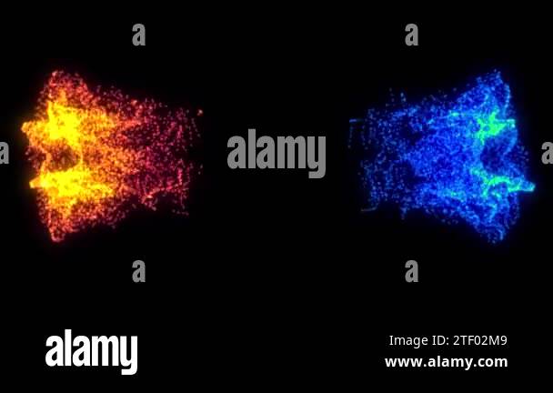 Abstract fluid collision blue and red animation on a black background ...