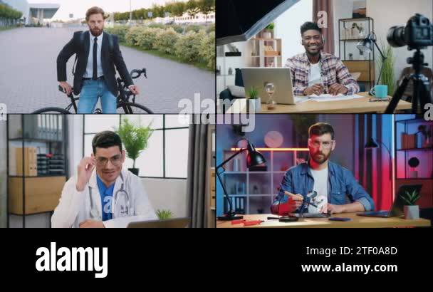 Multiscreen of attractive confident positive multicultural men of ...