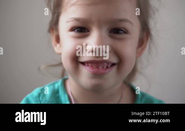 Portrait Funny Happy little kid close up happy preschool girl smiling ...