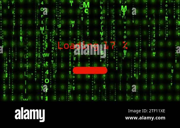 Data downloading bar failure glitch in green data matrix animation on ...
