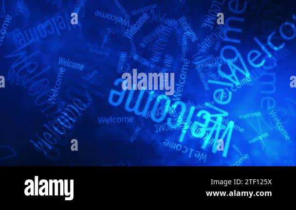 Blue Text of Welcome word typing motion animation on blue background ...