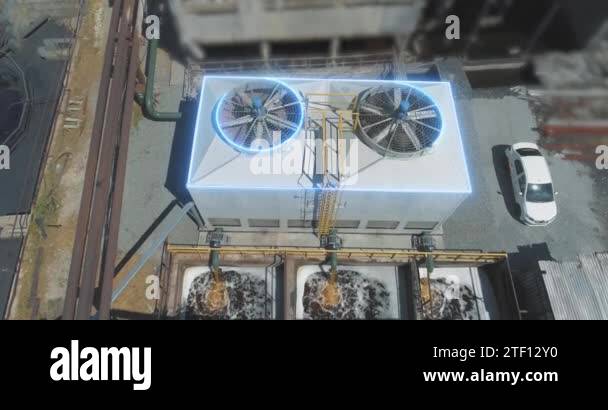 Industrial cooling towers. Cooling tower from a drone. Wet cooling ...