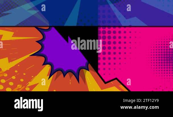 Abstract Colorful Pop art elements closing on black and opening on ...