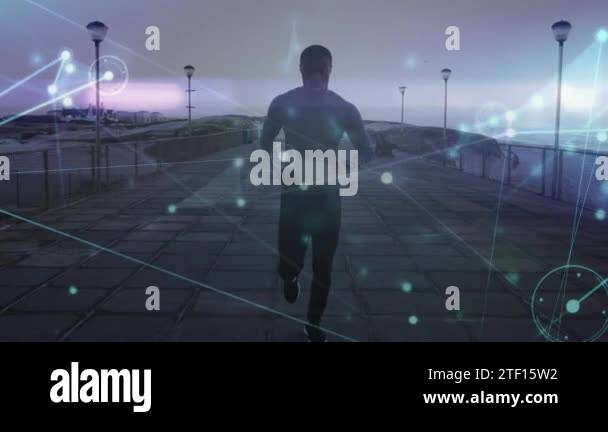 Animation of network connecting dots with circles, african man running ... Animation of network connecting dots with circles, african man running ...