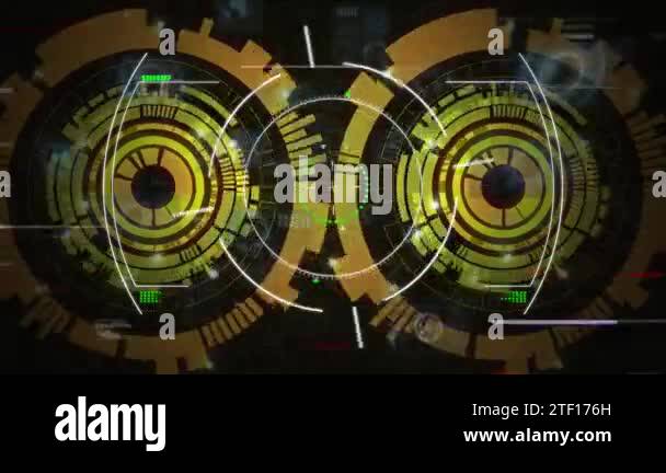 Animation of infographic data processing with golden huds on digital ...