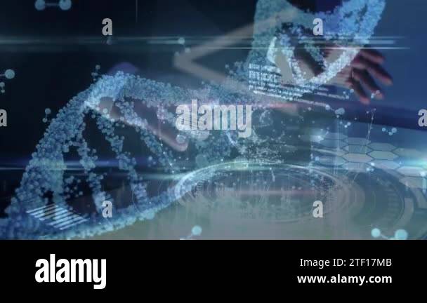 Animation of dna strand and over man using interface, network and ...