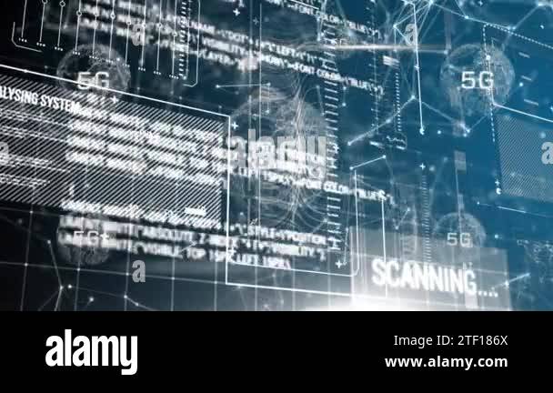 Animation of 5g over globe, connections, data and digital screen ...