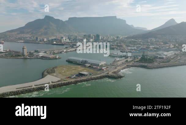 Fly around sea coast. Complex of building in Victoria and Alfred ...