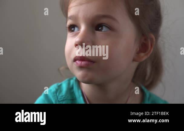 Portrait Funny little close up view happy preschool girl smiling child ...