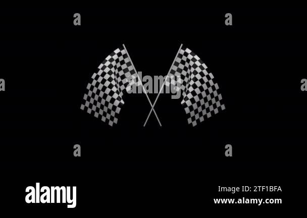 Two checkered racing flags waving in the breeze on a transparent alpha ...