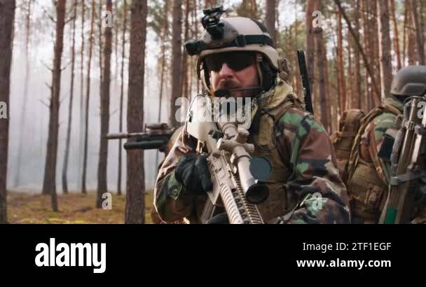 Squad of Fully Equipped Middle - Aged Soldiers Wearing Camouflage ...