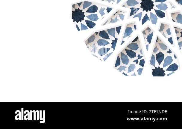 Rotating traditional blue arabic pattern. Arabesque through white ...