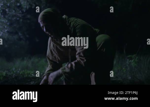 Soviet commando lays the explosives. World war II. The reconstruction ...