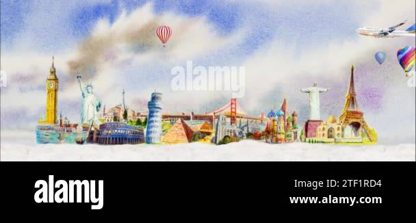 Landmark painting animation travel famous landmarks of the worlds ...