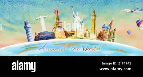 Landmark painting animation travel famous landmarks of the worlds ...