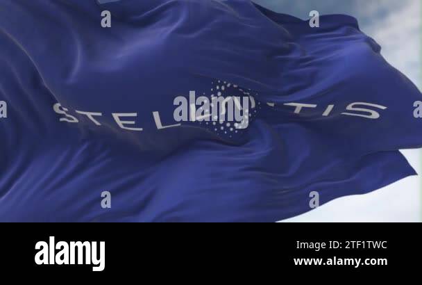 Amsterdam, Holland, March 2022: Close-up view of the blue flag with the ...