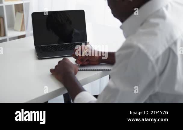 Online education. Studying man. Virtual connection. Elegant black guy ...