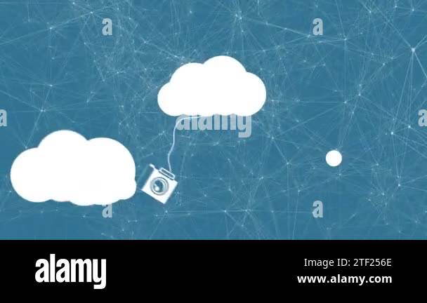 Animation of clouds with technology devices over network of connections ...