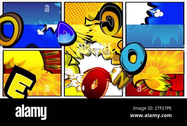 Manga cartoon backdrop stock video with random moving letters. Retro ...