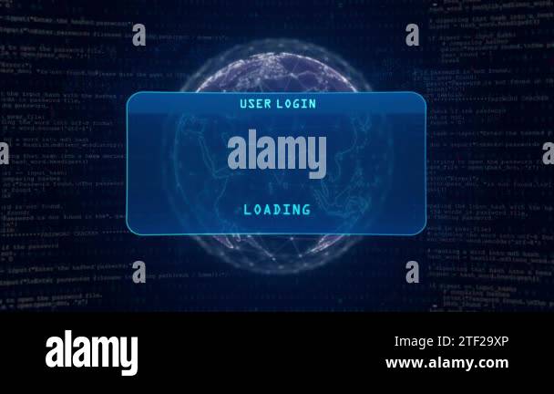 Cyber Security Warning with User Login Interface Concept over Digital Globe and Computer Hacking ...
