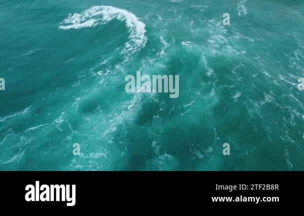 Clear ocean water, Powerful stormy sea waves, Aerial view of pure water ...
