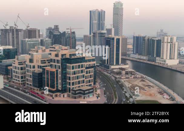 Bay Square district day to night transition timelapse. Mixed use and ...