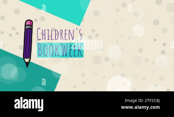 Animation of children's book week text over spots on beige background ...