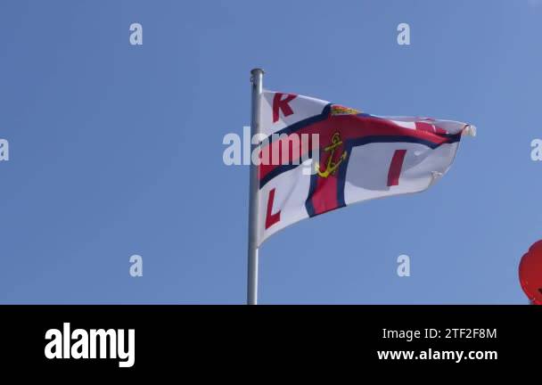 RNLI Flag on Portrush Beach North Coast Co Antrim Northern Ireland ...