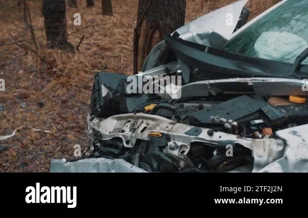 Shattered front bumper engine of a small hatchback car - car accident ...