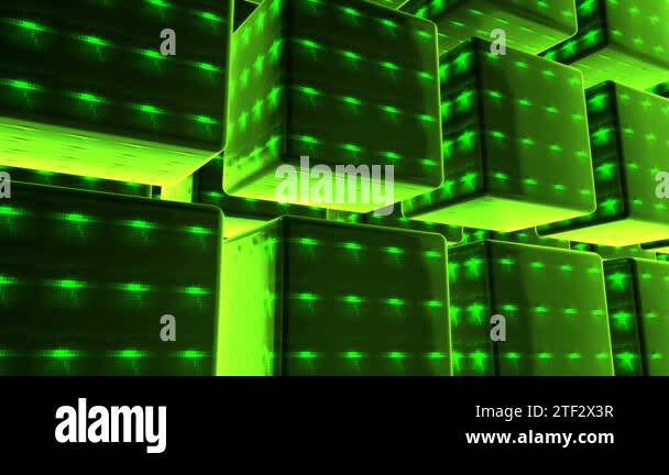 Green animated background, video intro with moving cubes 3d rendering ...