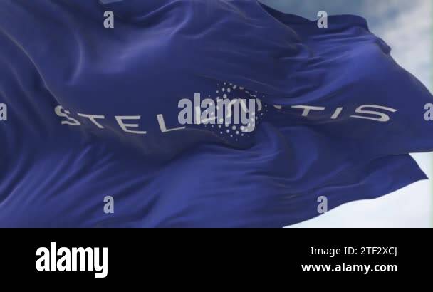 Amsterdam, Holland, March 2022: Close-up view of the blue flag with the ...