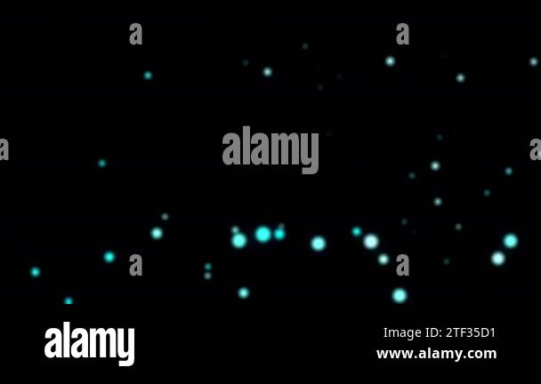 Motion graphics of blurred blue bubbles bokeh particles flow up on black background. 4K 3D ...