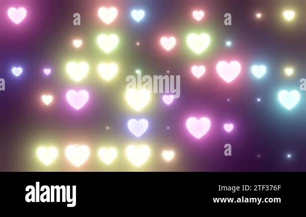 Flashing Neon Hearts Light Grid Array Glowing Bright Rainbow Colors ...