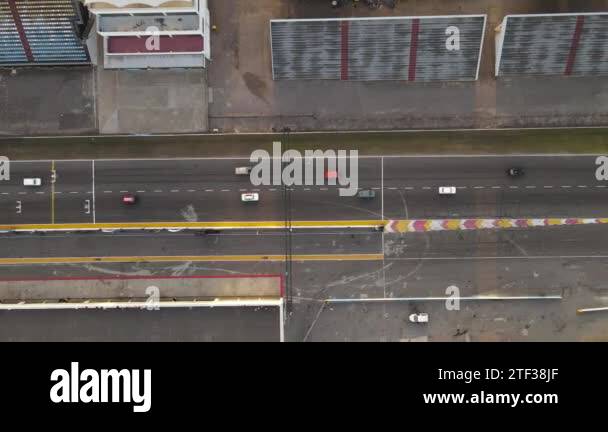 Drone overhead view of vintage cars competition starting race at race ...