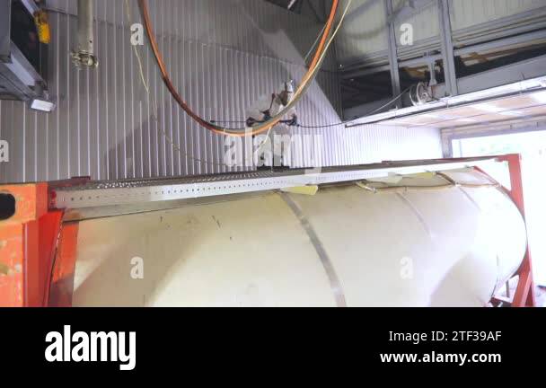 Tank truck cleaning operations. Tanker is in chemical cleaning ...