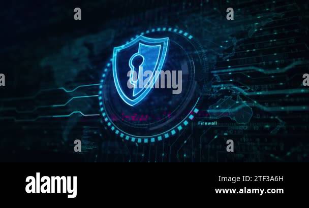 Cyber security, network protection and digital data with shield symbol ...