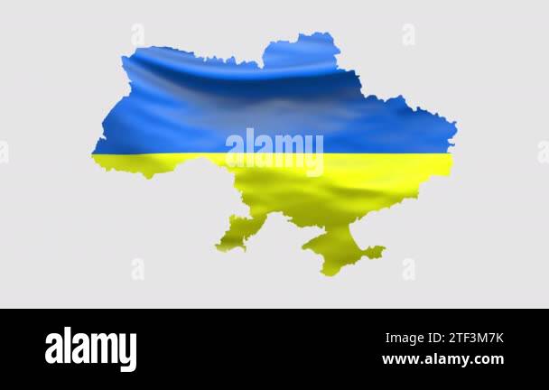 Animation of the Ukraine flag in the shape of Ukraine map. Blue and ...