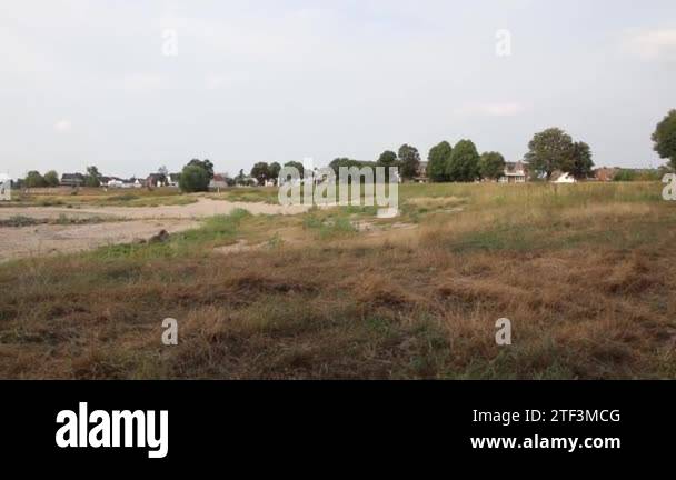 Extreme low water line in river Rhine Dsseldorf in extreme drought with ...