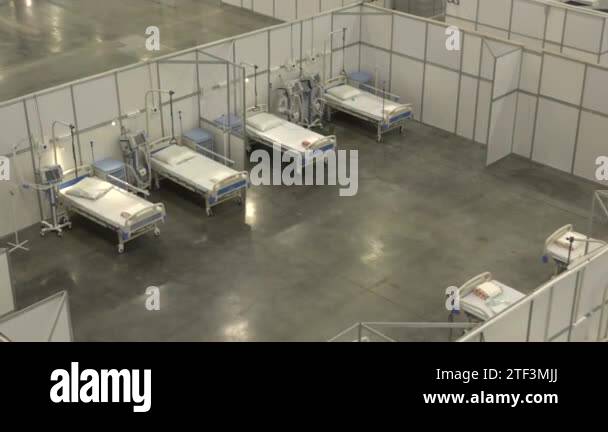 Empty hospital field tent for the first AID, a mobile medical unit of ...
