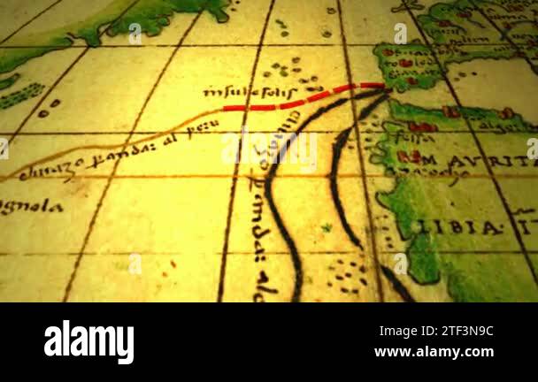 Ancient map with dotted lines as paths Stock Video Footage - Alamy