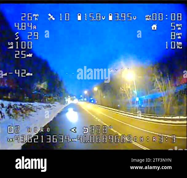 Digital crash effect on the camera from a drone with a view of green ...