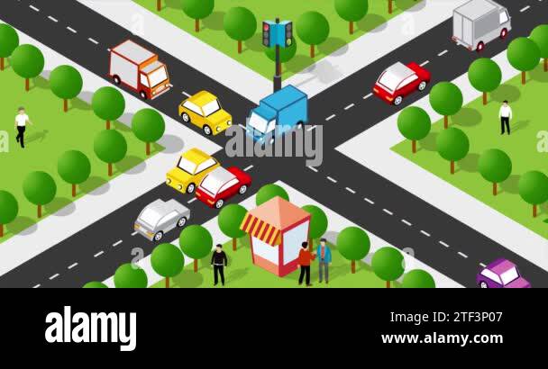 Isometric Crossroads city animation intersection of streets of highways ...